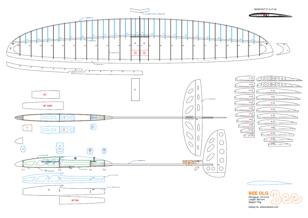 Bee 1M DLG RC Glider – Laser Cut DXF - AviPlans